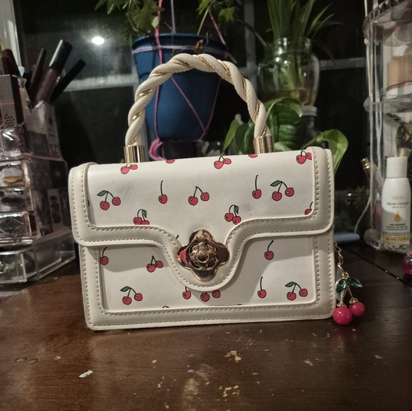 Bags | Cherry Print White Handbag | Poshmark